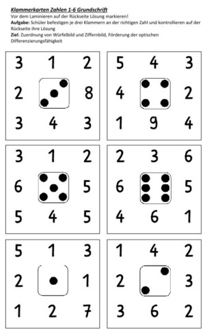 Klammerkarten - Zahlen 1-6 • gpaed.de