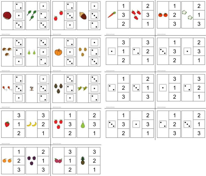 Klammerkarten - Mengen - Würfelbilder - Zahlen 1-3 • gpaed.de