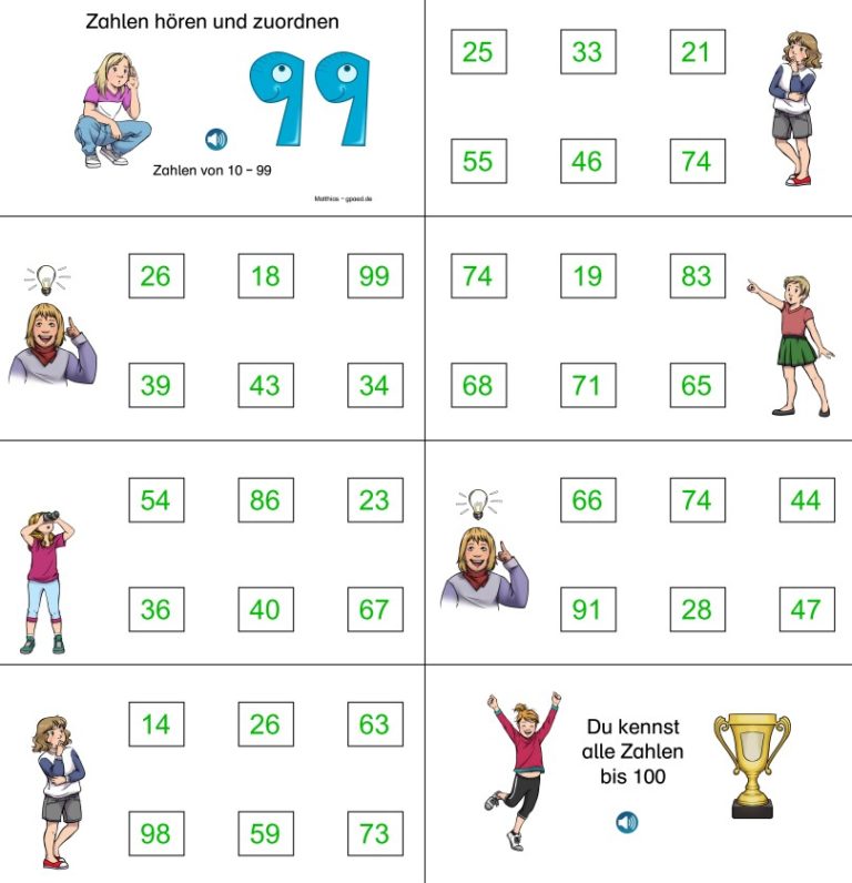 Zahlen bis 99 hören und zuordnen - Worksheet Go! • gpaed.de