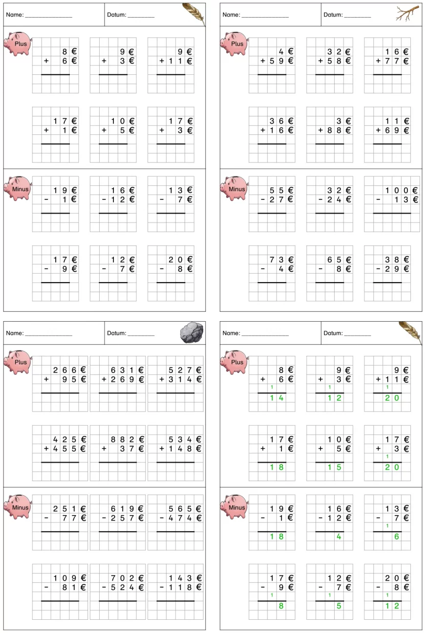 Schriftliche Addition im ZR bis 1000 ohne Übergang • gpaed.de